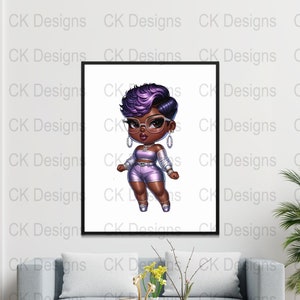 Glamorous Chibi Doll Purple Hair Digital Paper Doll, Glamorous Chibi ...