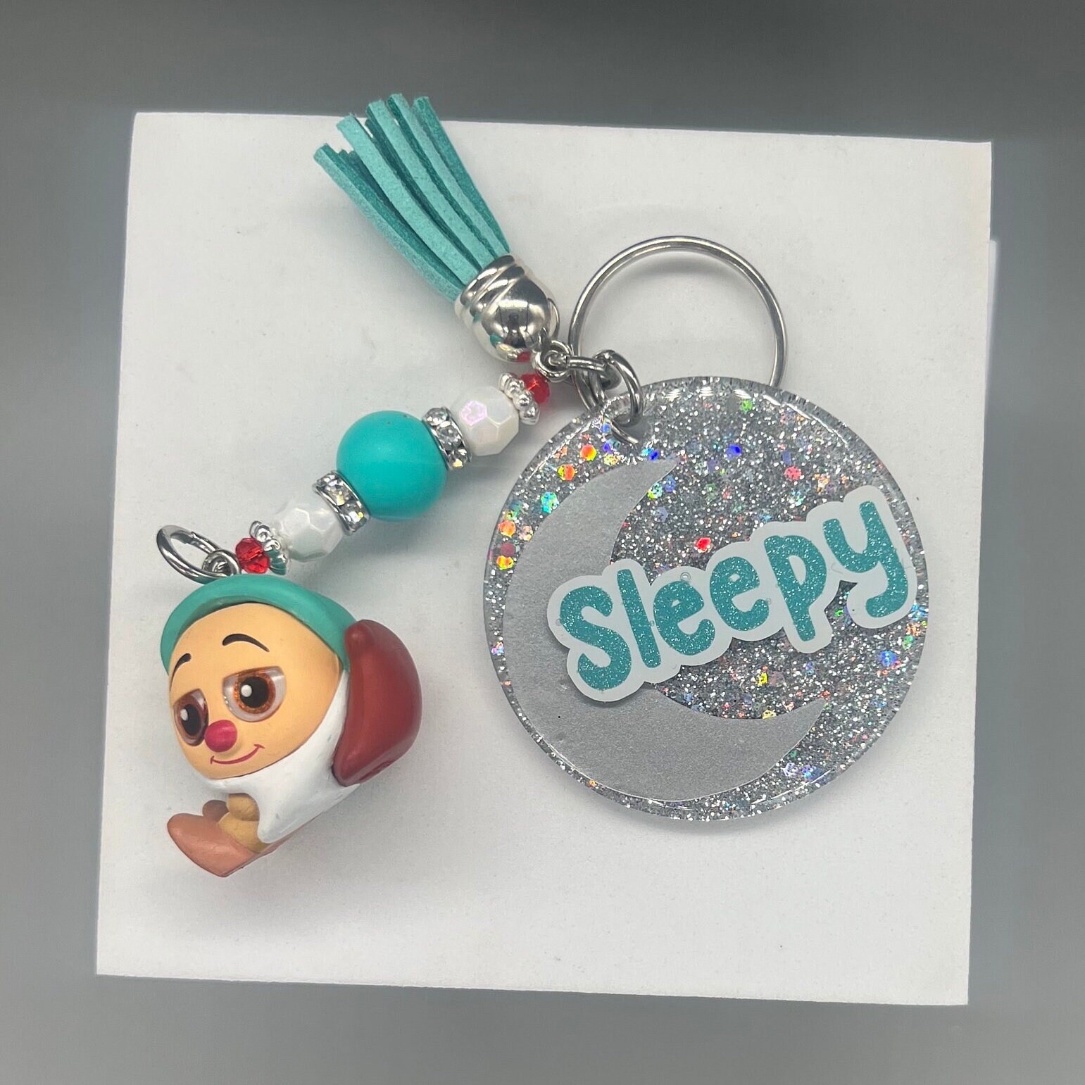 Snow White Sleepy Seven Dwarfs Glitter Keychain - Etsy