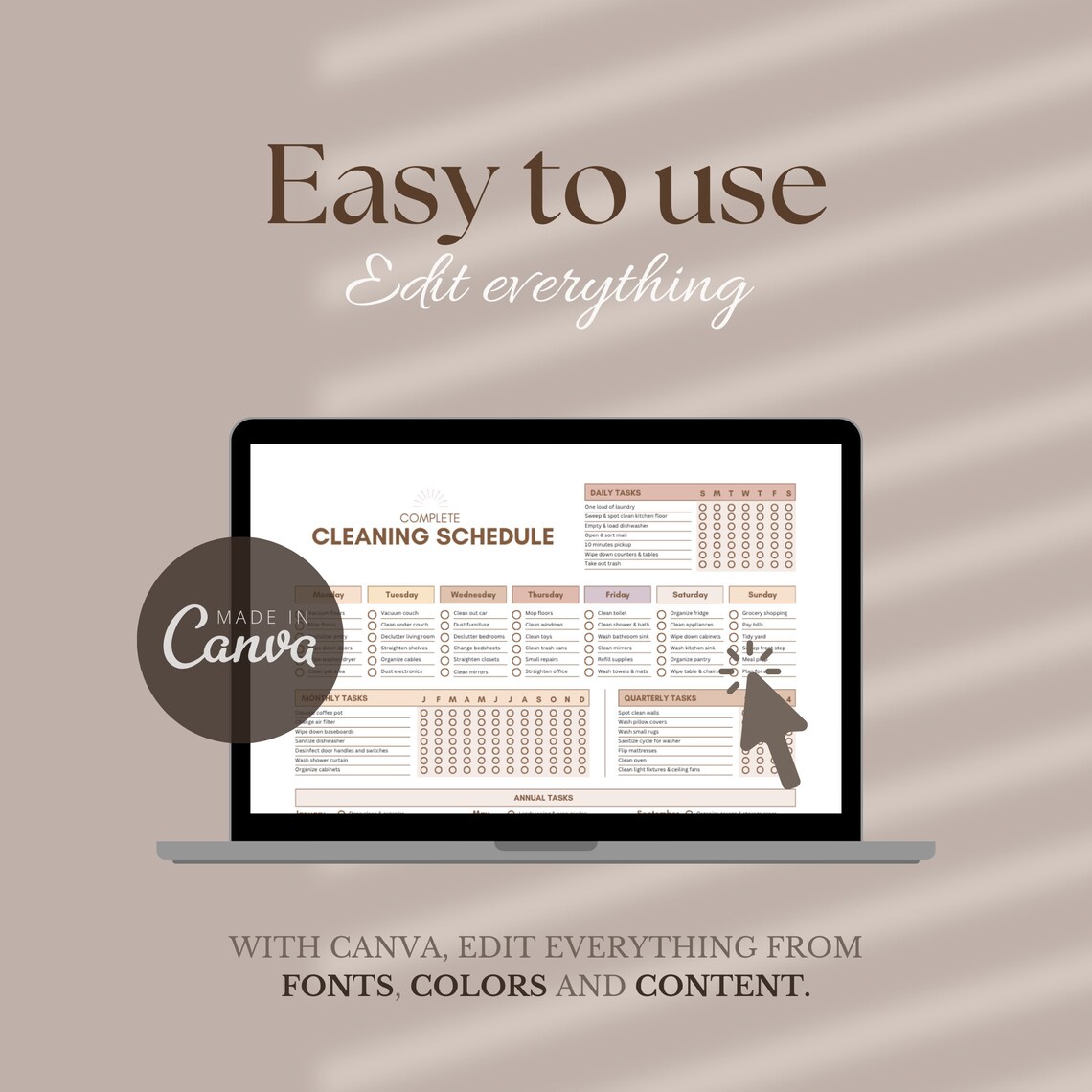 Editable & Printable Complete Cleaning Schedule, Daily, Weekly, Monthly ...