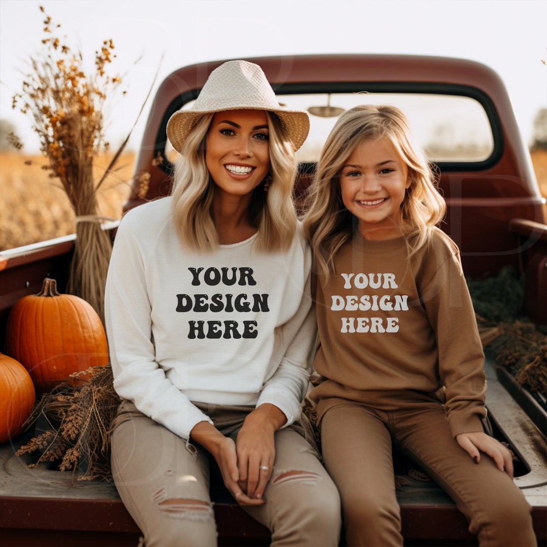 Mother and Daughter Fall Mockup Halloween Pumpkins Mock-up - Etsy