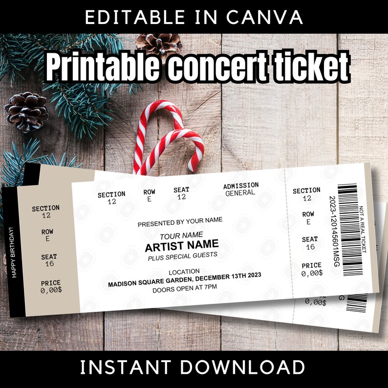 CANVA Editable Concert Ticket Replica Surprise Ticket Gift - Etsy