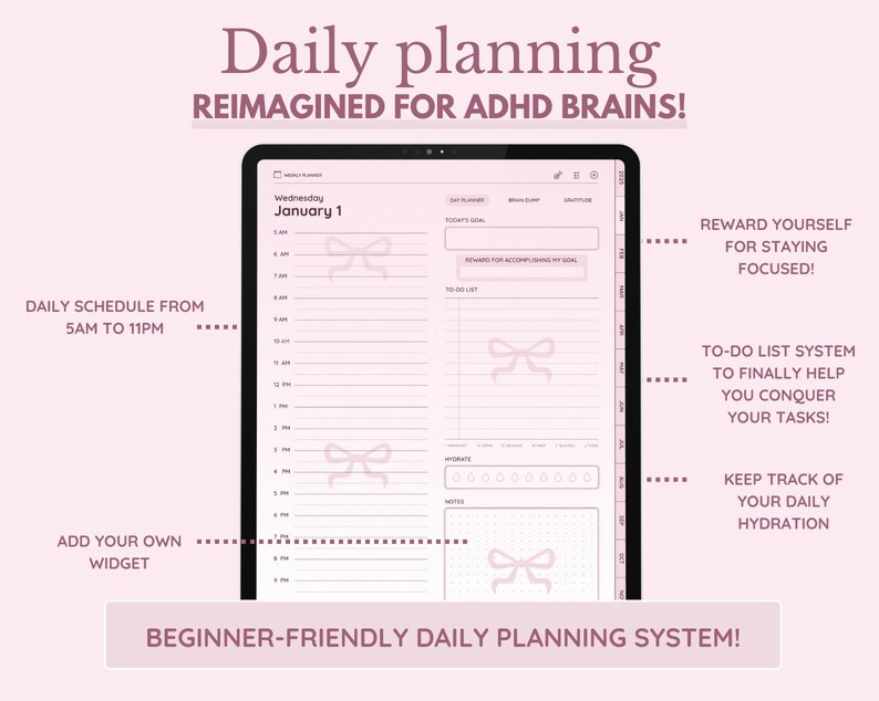 Soft Pink ADHD Digital Planner, 2025 iPad Good Notes Planner for ...