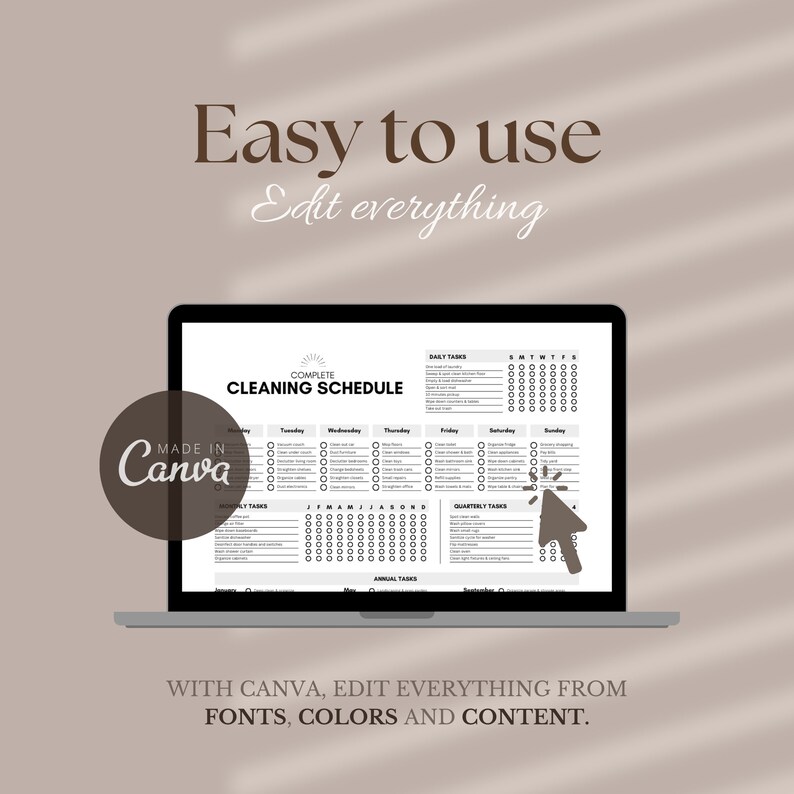 Easy to Print Cleaning Schedule, Canva Editable Chore Chart, Daily ...