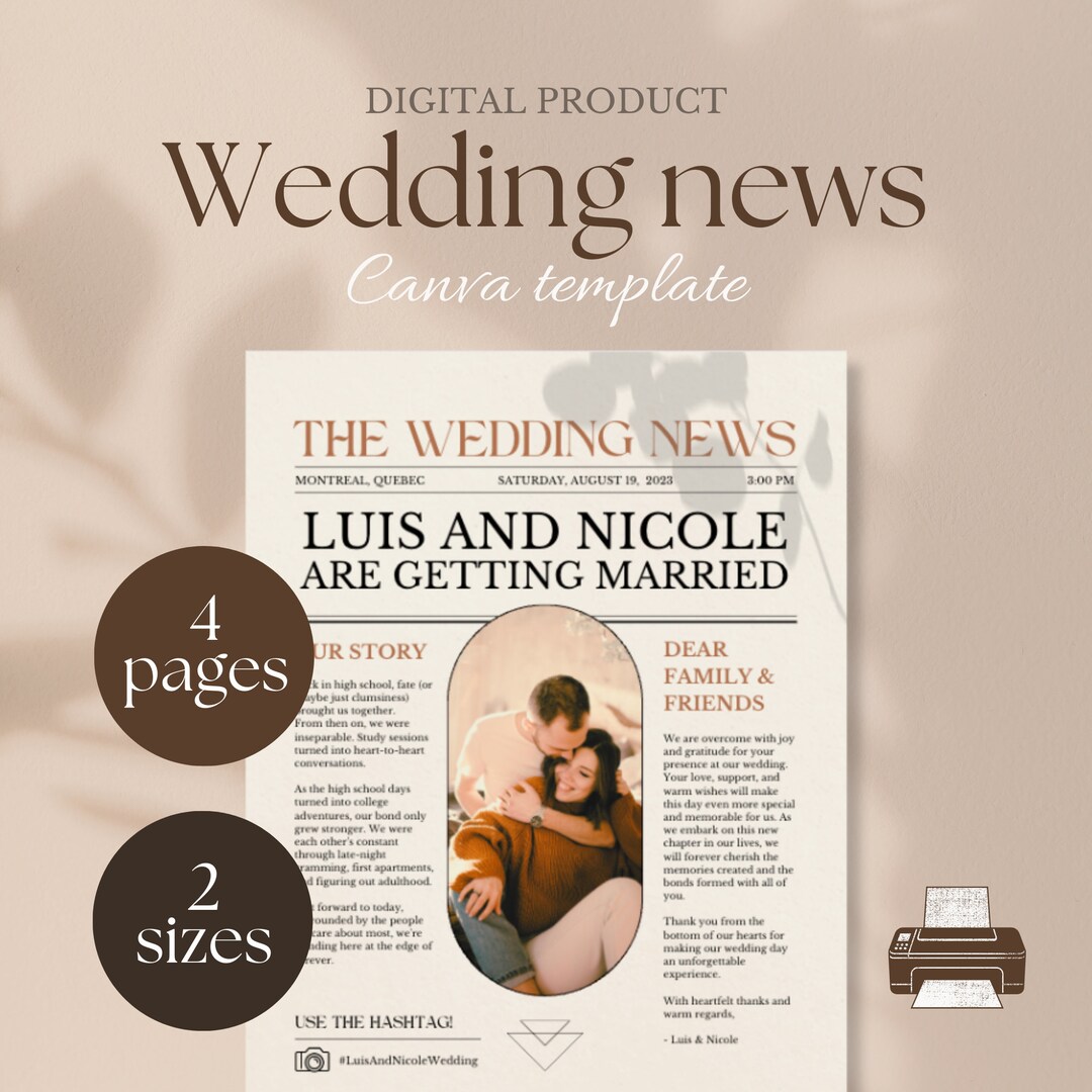Wedding Newspaper CANVA Template, Folded Printable Wedding Program Full ...