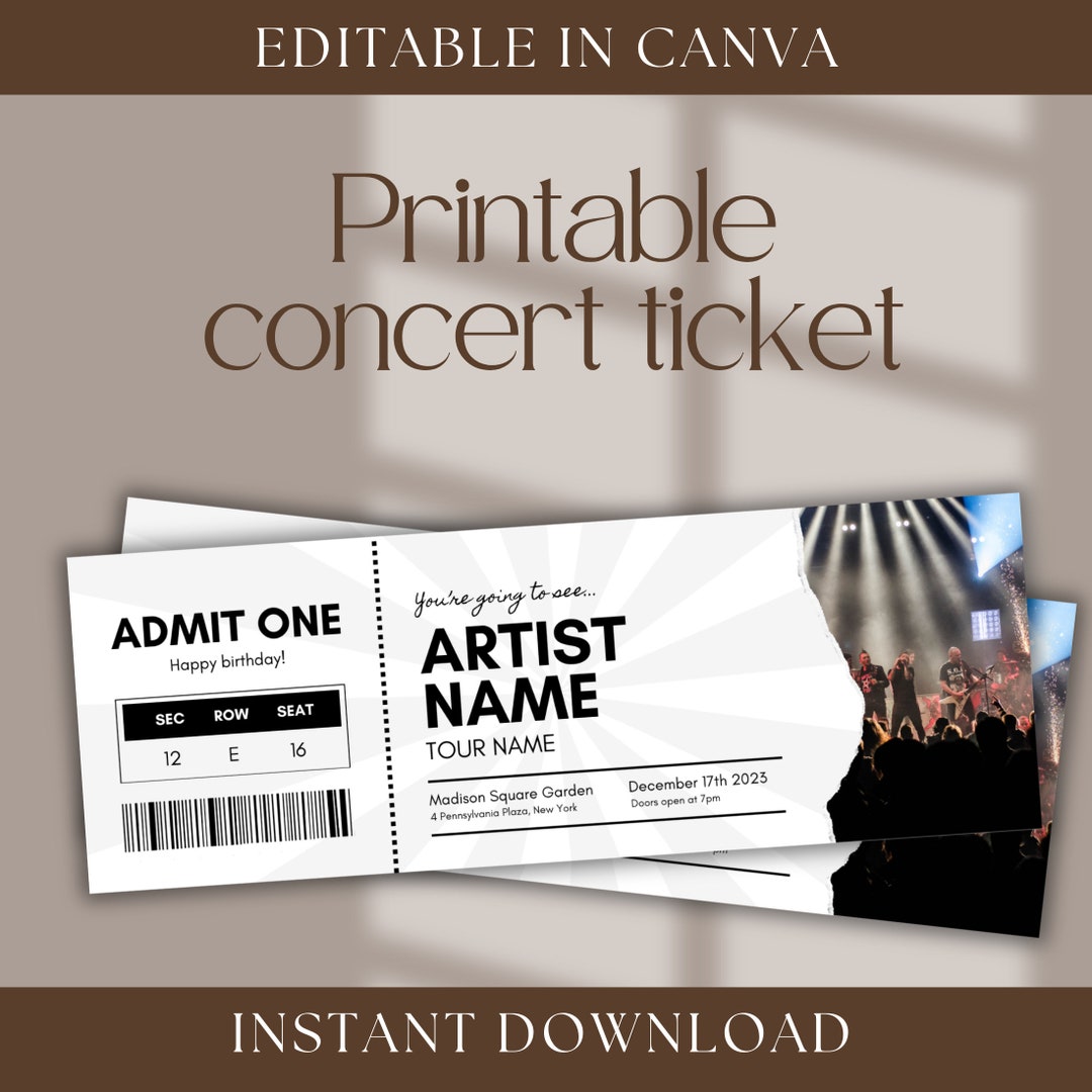 Editable Concert Ticket Replica, Custom Concert Ticket Gift Last Minute ...