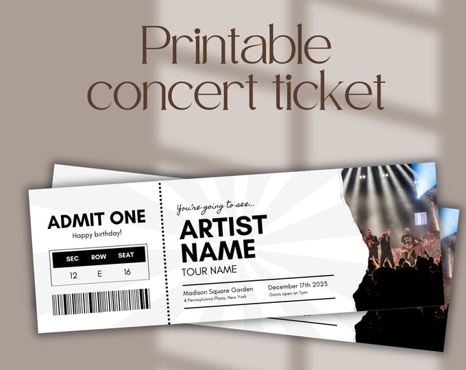 Editable Concert Ticket Replica, Custom Concert Ticket Gift Last Minute ...