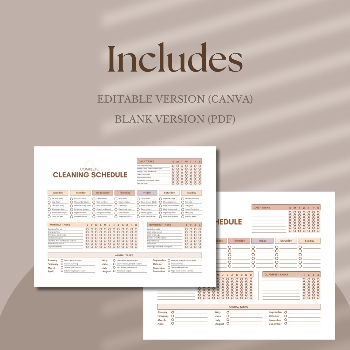 Editable & Printable Complete Cleaning Schedule, Daily, Weekly, Monthly ...