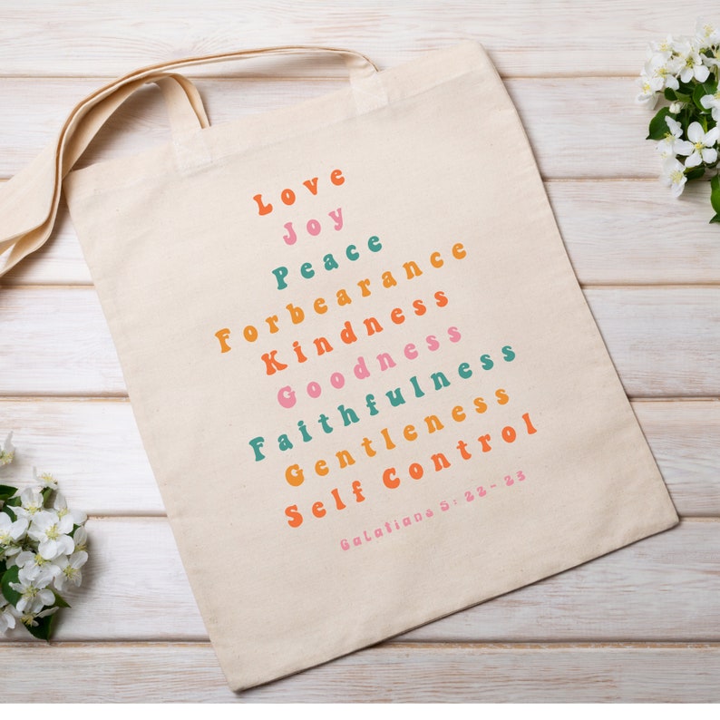Christian Tote Bag, Fruit of the Spirit, Sunday School Bag, Bible Verse ...