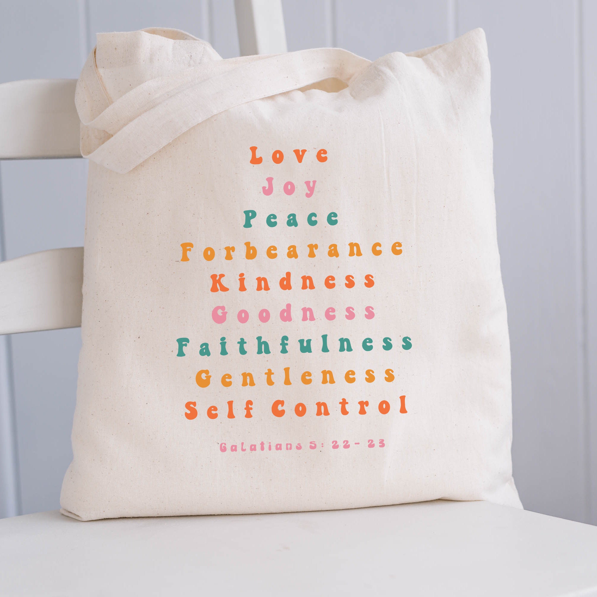 Christian Tote Bag, Fruit of the Spirit, Sunday School Bag, Bible Verse ...
