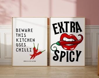 Chilli Print Kitchen I'm Hot Wall Art Print Trendy Retro - Etsy