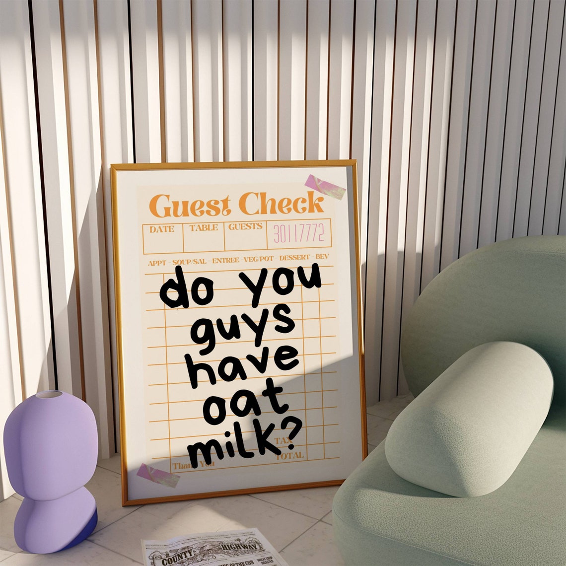 GUEST CHECK Receipt Poster, Oat Milk Print, Guest Check Poster, Oat ...