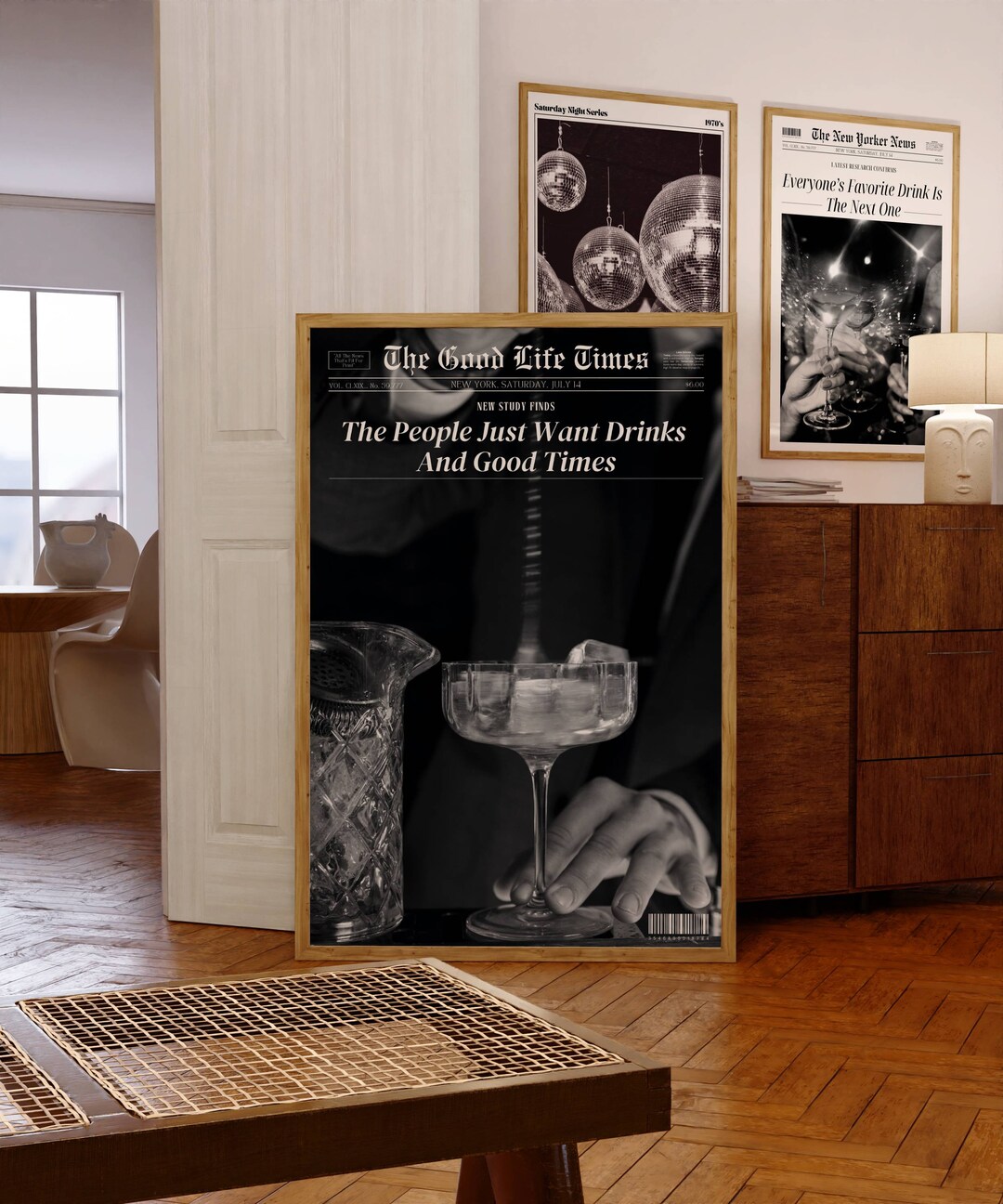 Disco Drinks Newspaper Print: Retro Bar Cart Poster (digital Download ...