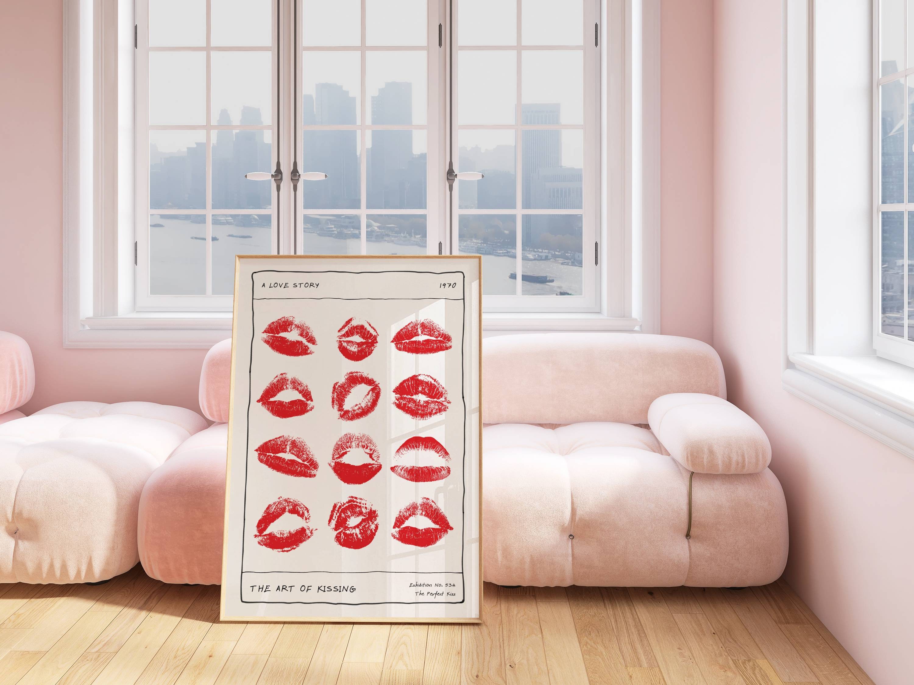 Art of Kissing Poster, Aesthetic Red Lips Wall Art, Retro Maximalist ...