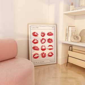 Art of Kissing Poster, Aesthetic Red Lips Wall Art, Retro Maximalist ...
