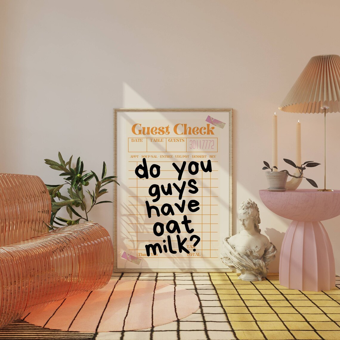GUEST CHECK Receipt Poster, Oat Milk Print, Guest Check Poster, Oat ...