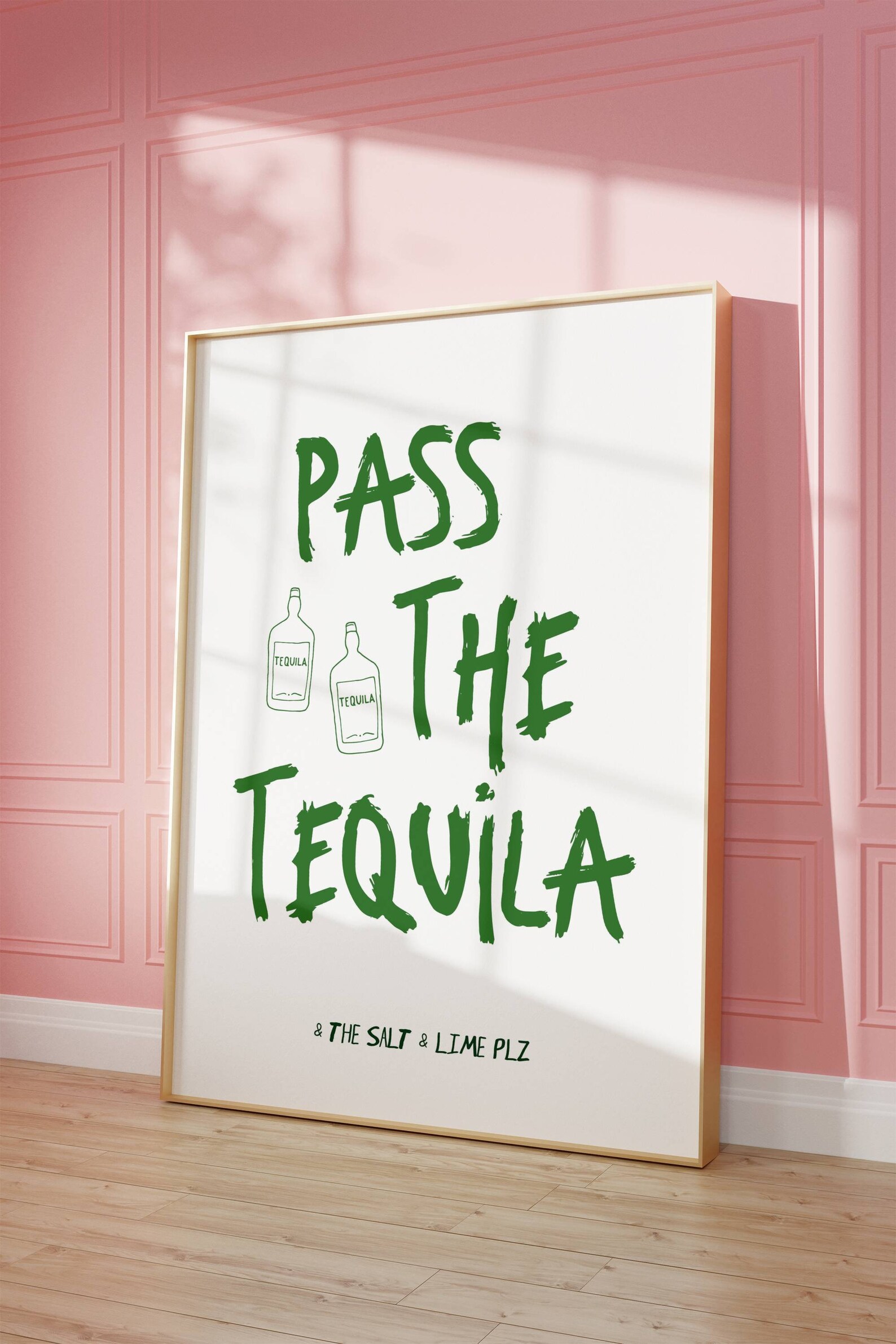 Tequila Poster, Retro Bar Cart Wall Art, Tequila Print, Green Wall Art ...