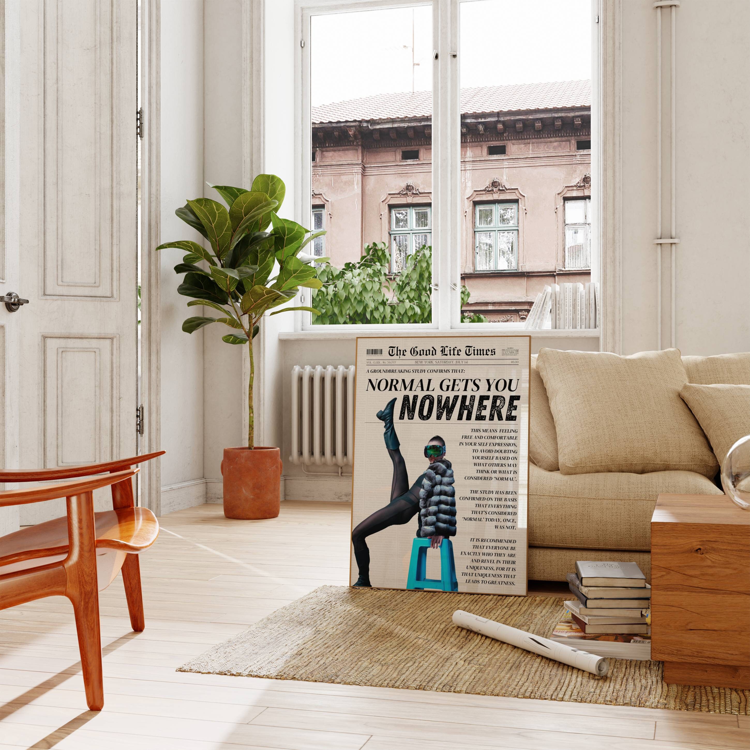 Normal Gets You Nowhere Newspaper Headline Poster, Quote Poster, Retro ...