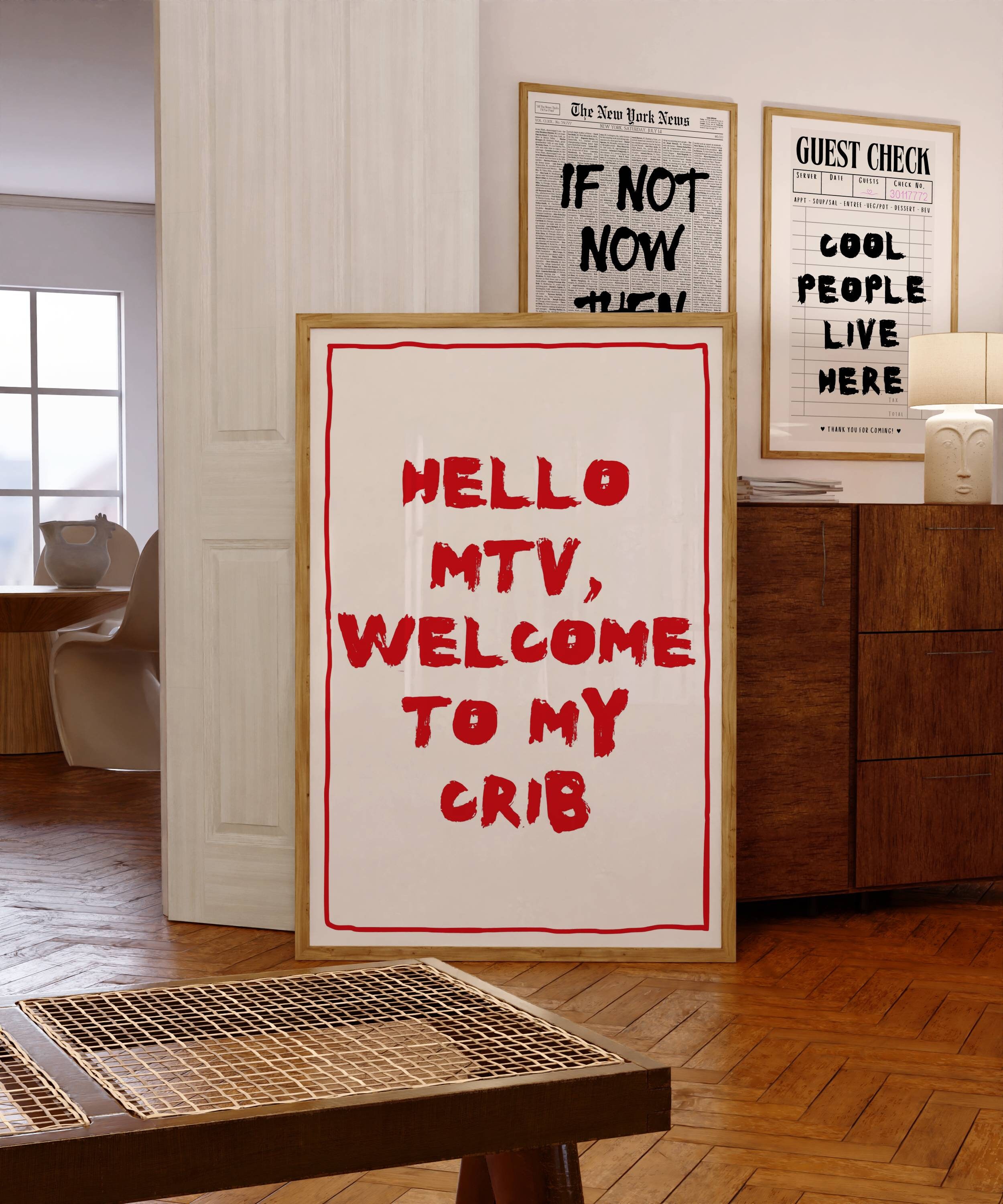Hi MTV Poster, Welcome to My Crib Print, Trendy Red Wall Art, Apartment ...