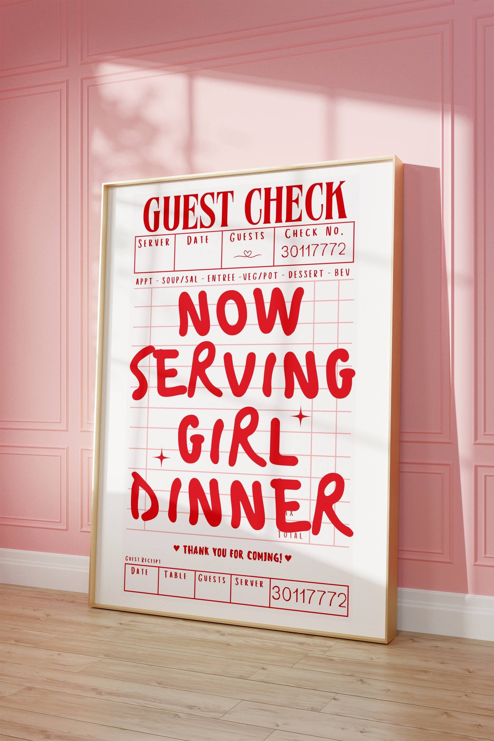 GUEST CHECK Receipt Girl Dinner Poster Bar Cart Art Decor - Etsy
