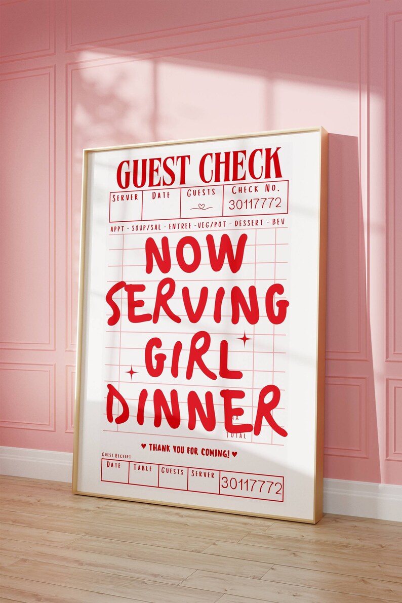GUEST CHECK Receipt Girl Dinner Poster Bar Cart Art Decor - Etsy