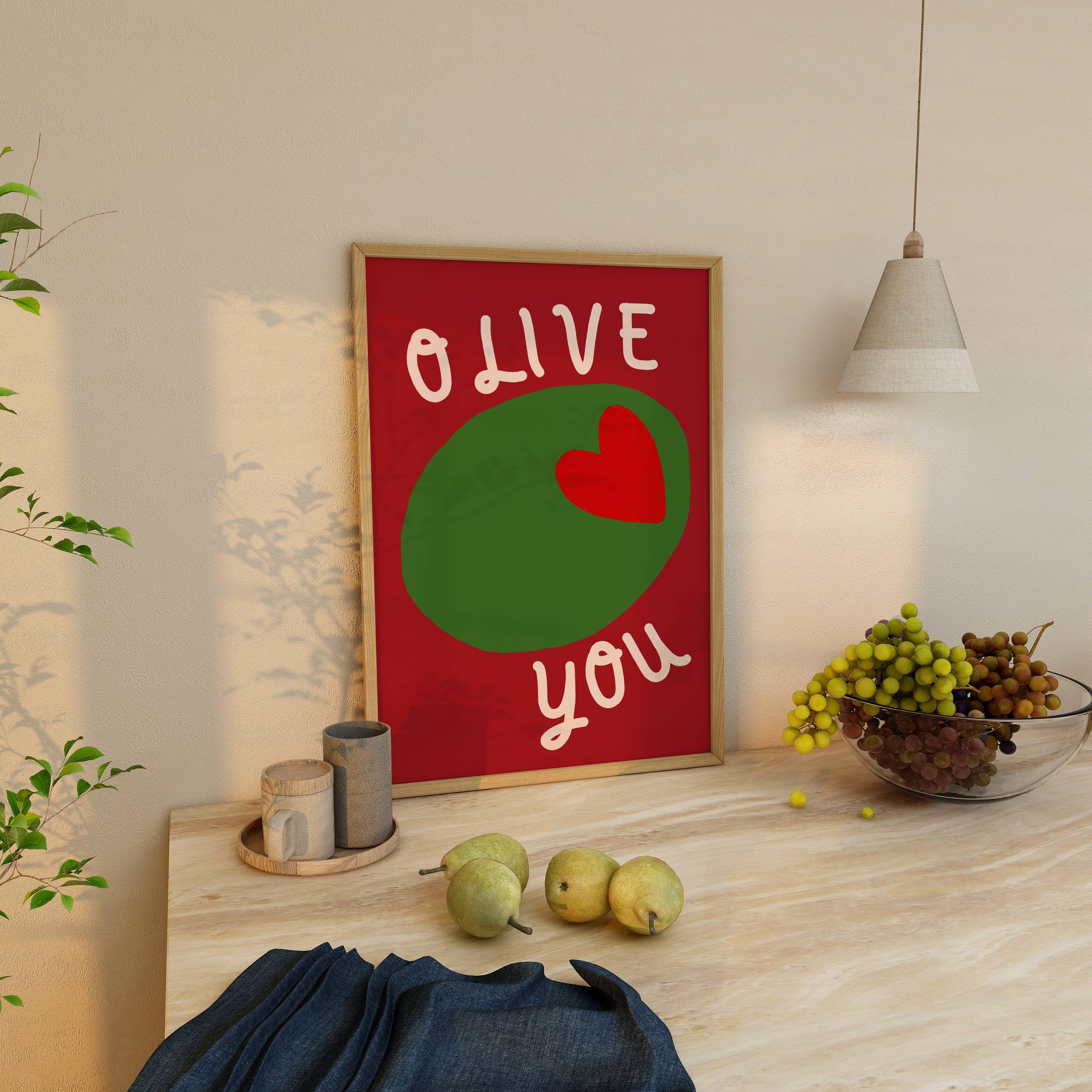 Olive You Art Print: Red Olive Kitchen Decor (digital Download) - Etsy