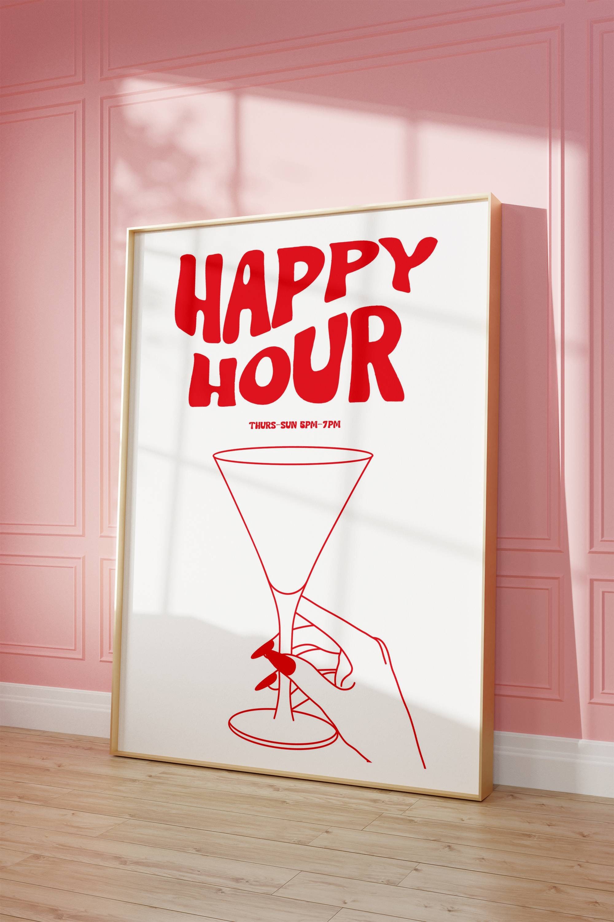 Happy Hour Wall Art Print, Bar Cart Art, Alcohol Poster, Bar Cart ...