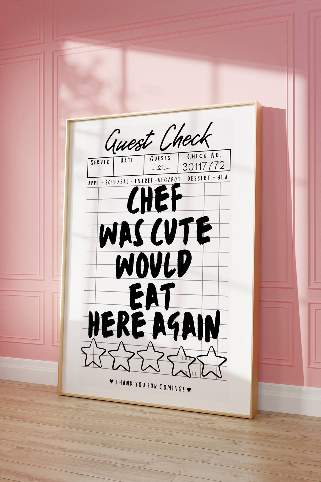 GUEST CHECK Receipt Print, Chef Was Cute Poster, Retro Guest Check ...