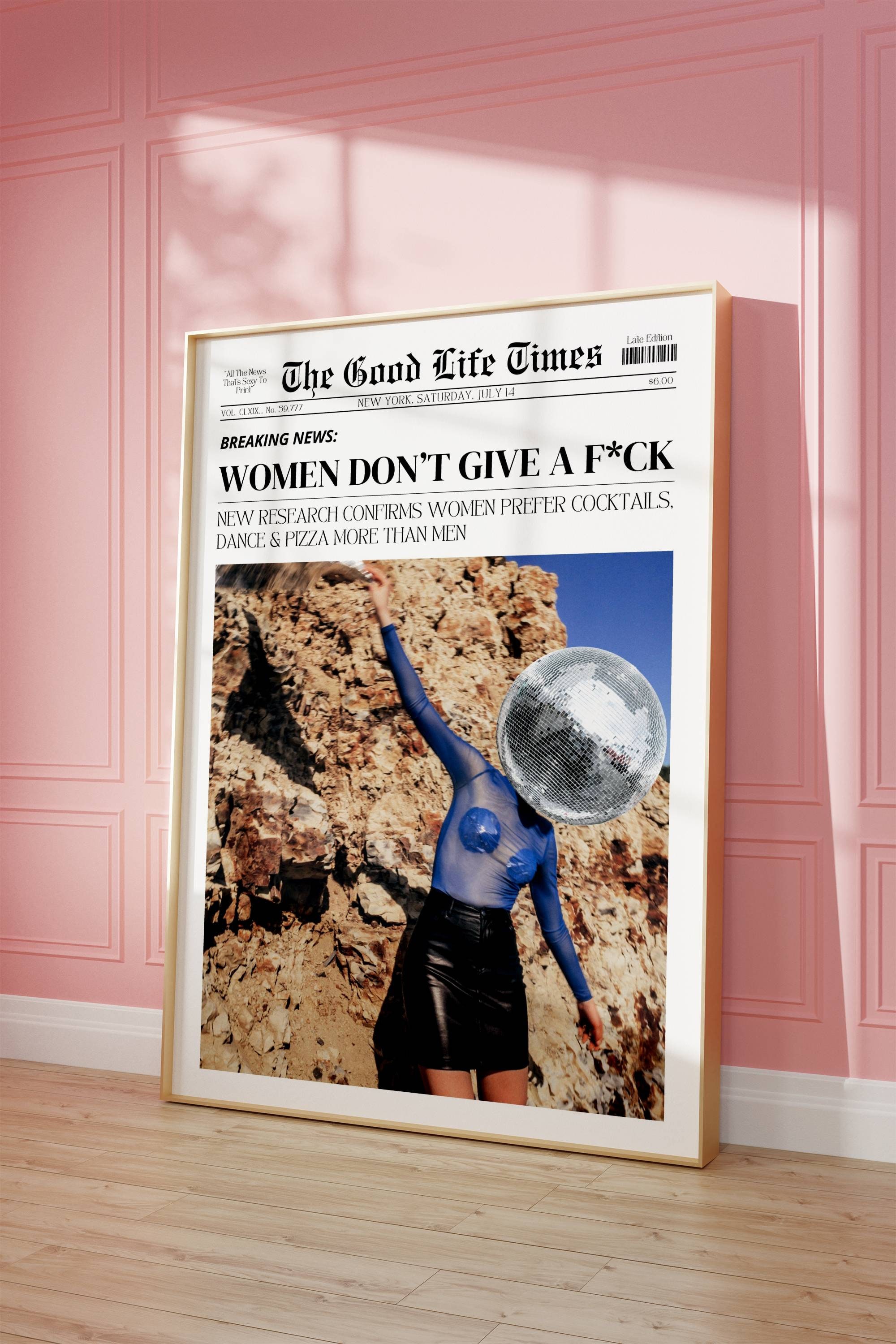 Women Newspaper Headline Poster, Retro Bar Cart Feminist Wall Art, New ...