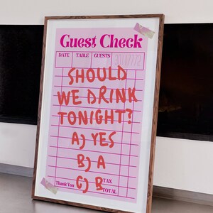 GUEST CHECK Receipt Should We Drink Tonight Bar Cart Wall - Etsy