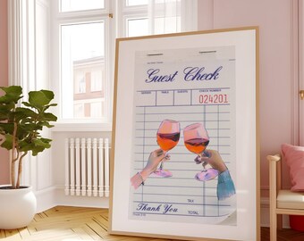 GUEST CHECK Receipt Girl Dinner Poster Bar Cart Art Decor - Etsy