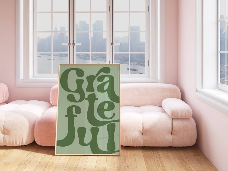 Grateful Abstract Art Print, Sage Green Typography (digital Download ...