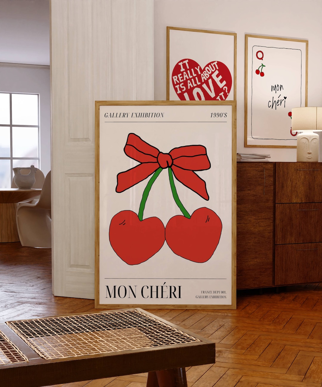 Mon Chéri Poster, Cherry Poster, Hand Drawn Print, Printable Art, Retro ...