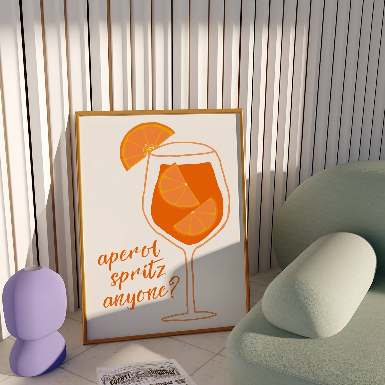 Aperol Spritz Poster, Bar Cart Wall Art Prints, Hand Drawn Illustration ...