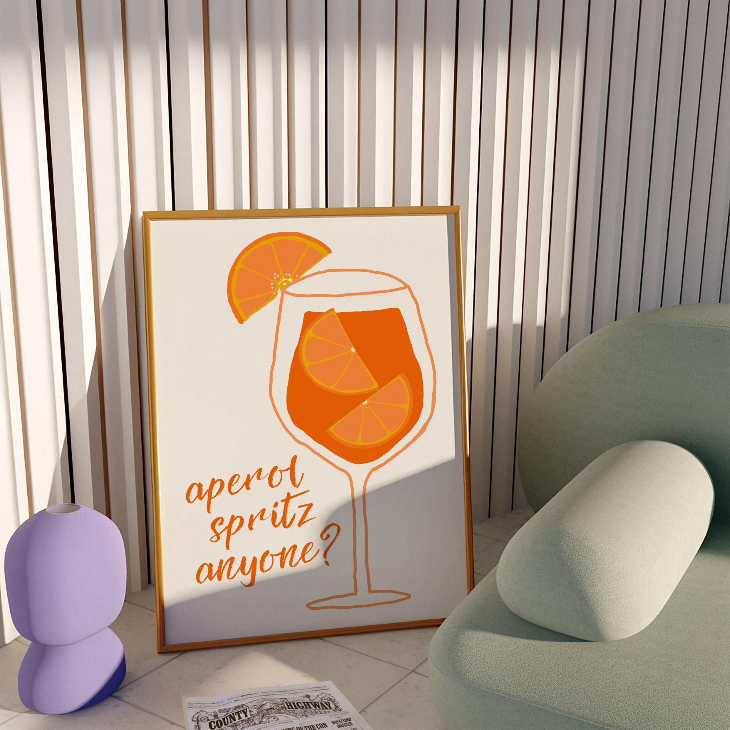 Aperol Spritz Poster, Bar Cart Wall Art Prints, Hand Drawn Illustration ...