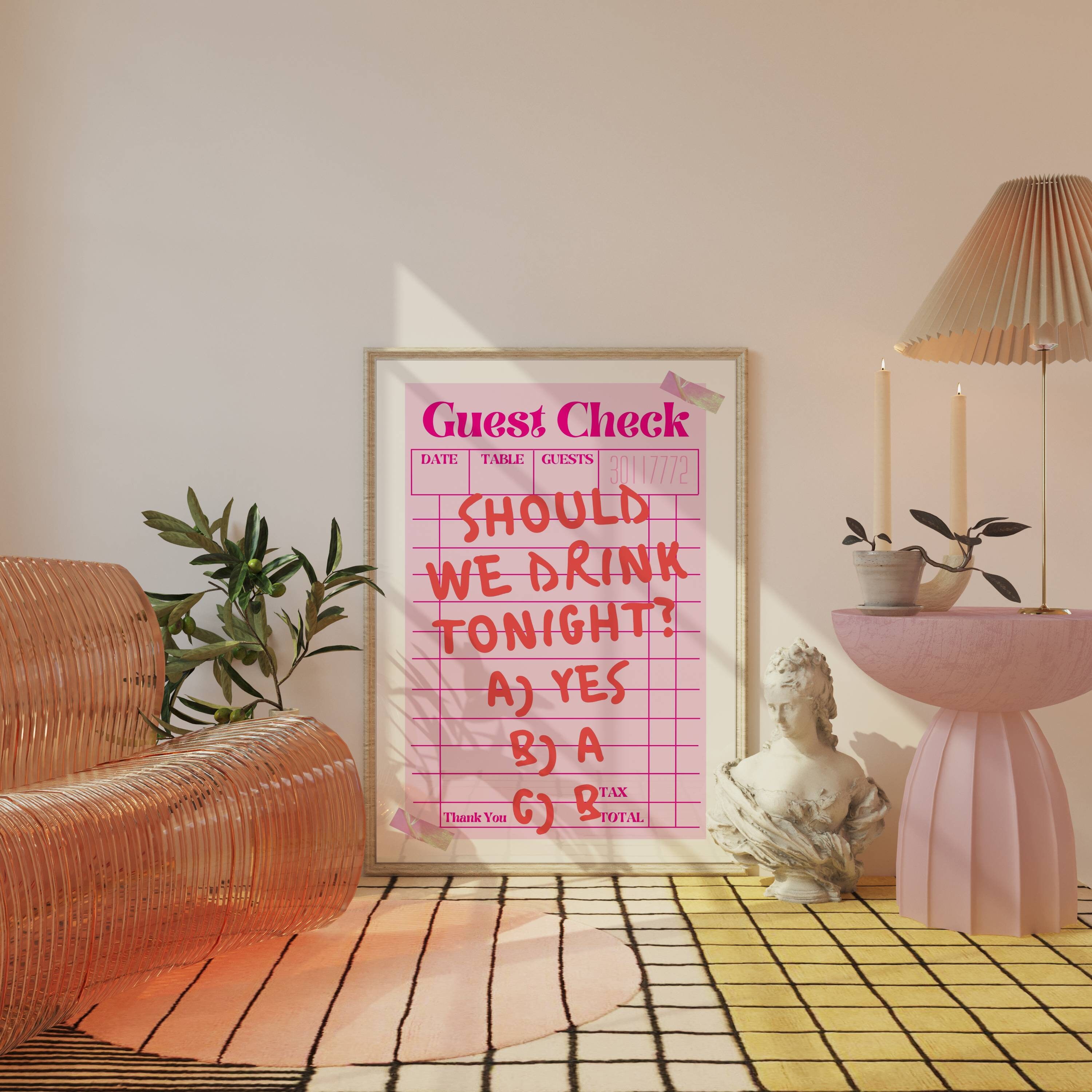 GUEST CHECK Receipt Should We Drink Tonight Bar Cart Wall - Etsy