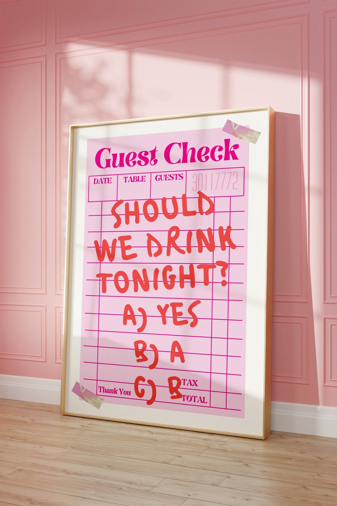 GUEST CHECK Receipt, Should We Drink Tonight, Bar Cart Wall Art Decor ...