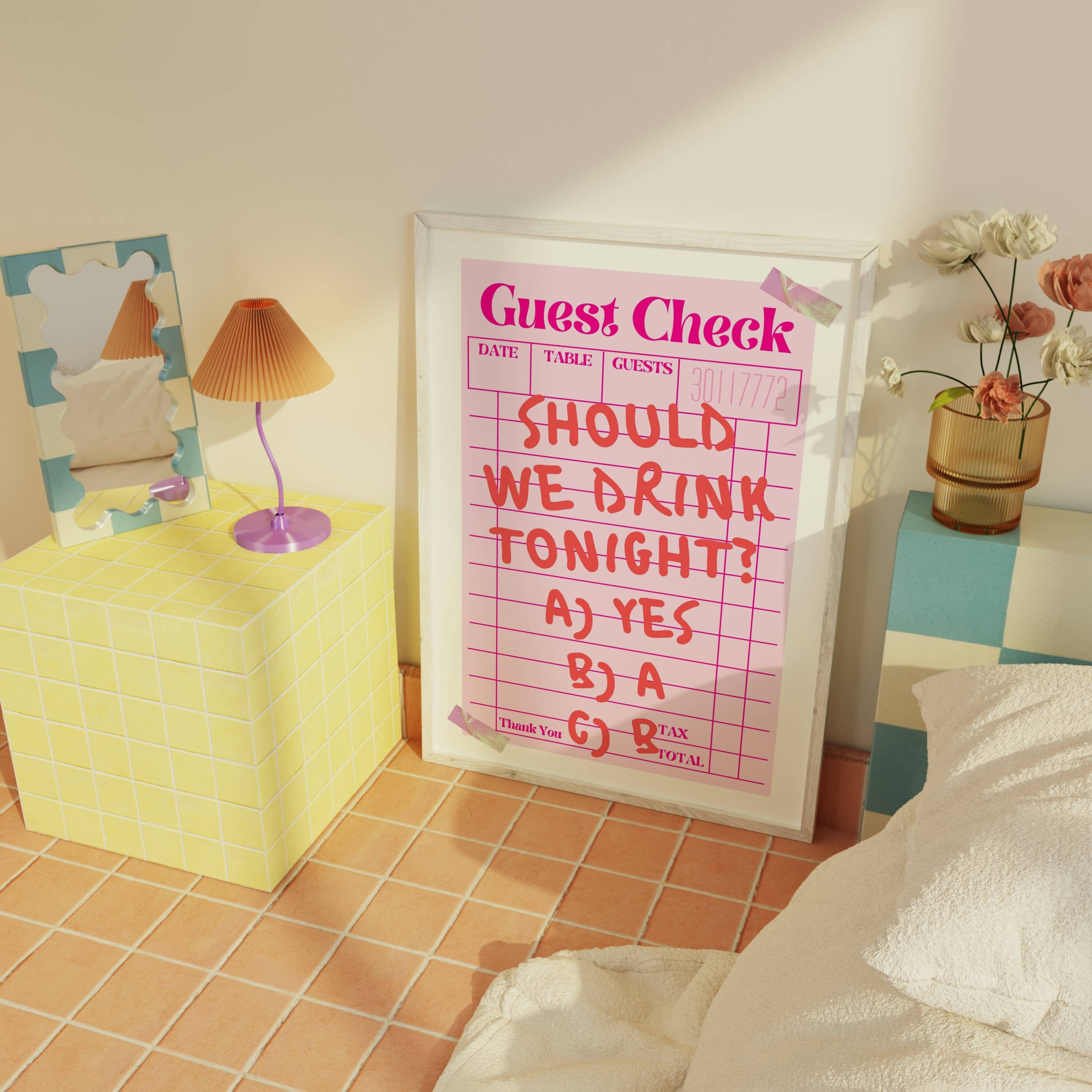 GUEST CHECK Receipt Should We Drink Tonight Bar Cart Wall - Etsy