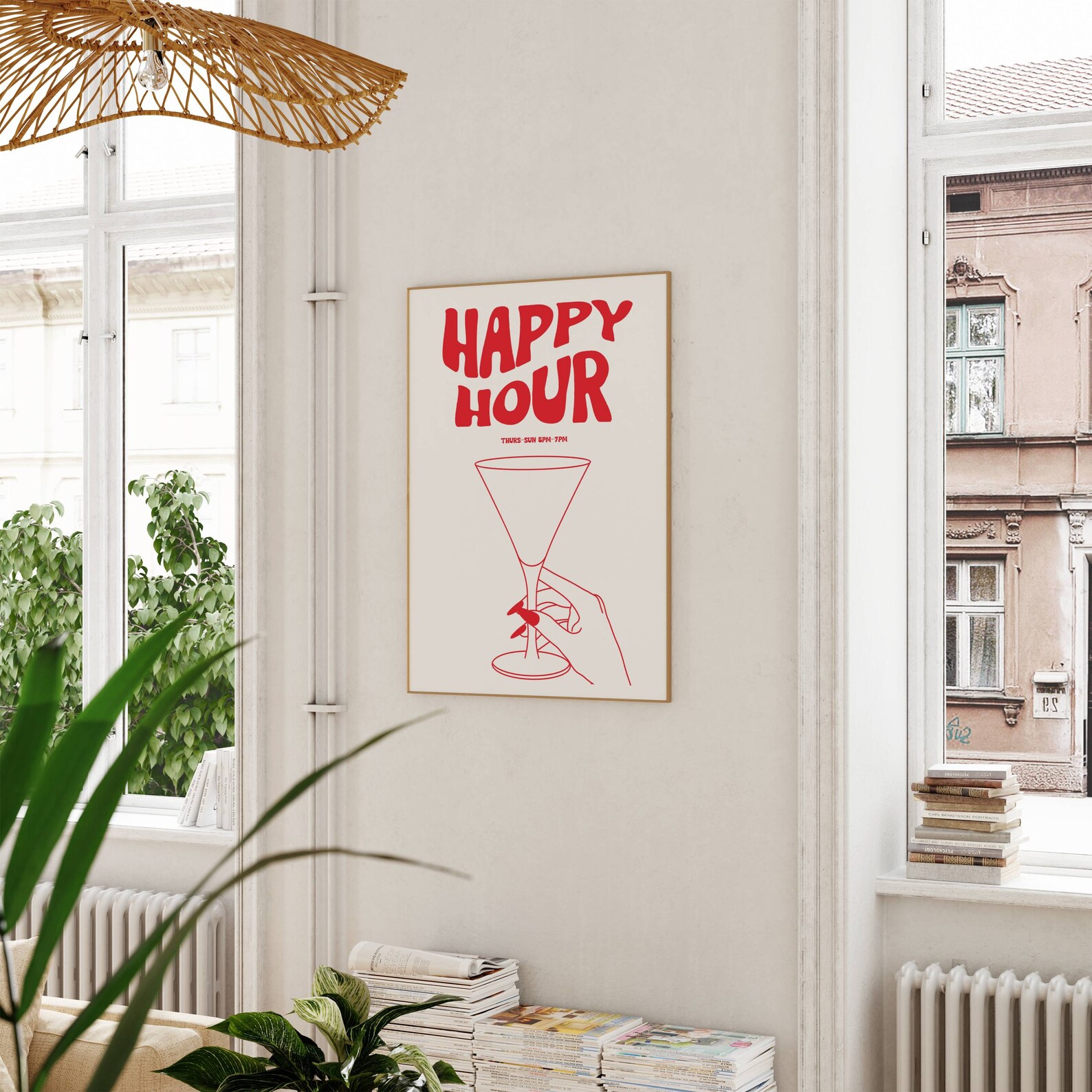 Happy Hour Wall Art Print, Bar Cart Art, Alcohol Poster, Bar Cart ...
