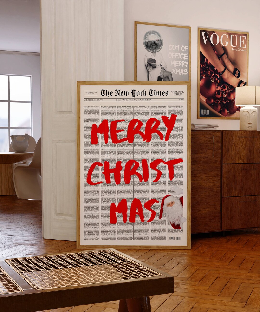 Festive Christmas Newspaper Headline Poster, Red Wall Art Print ...