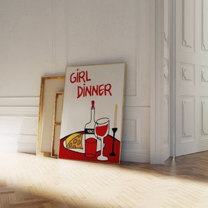 Girl Dinner Poster, Bar Cart Art Decor, Red Wall Art, 70s Print, Trendy ...