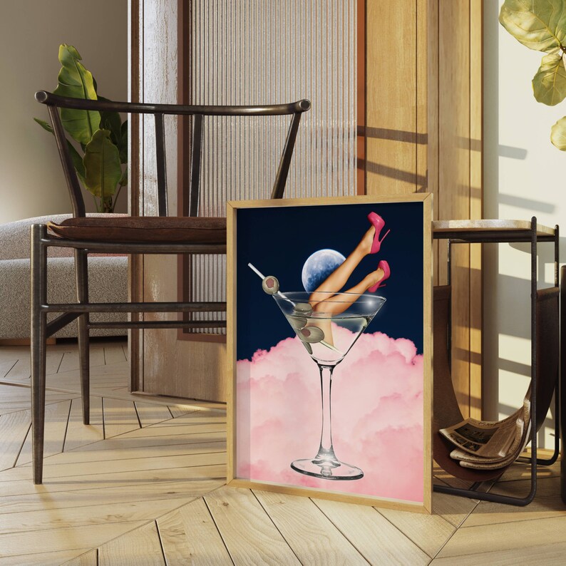 Cocktail Wall Art, Martini Poster, Funky Bar Cart Art, Alcohol Poster ...