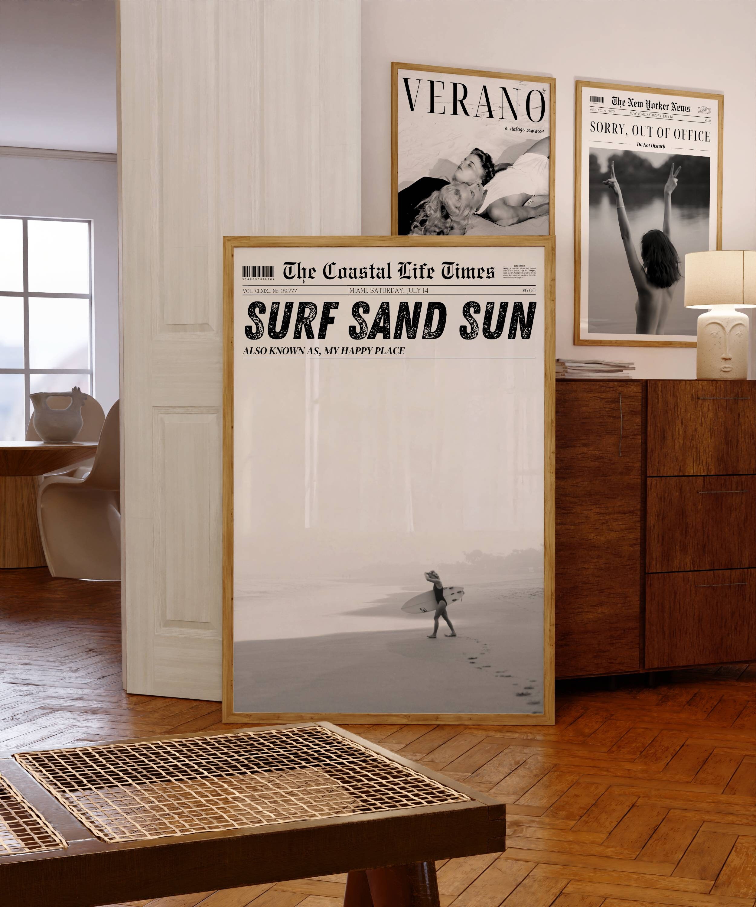 Surf Newspaper Headline Poster, Beach Wall Art, Summer Print, Surf ...