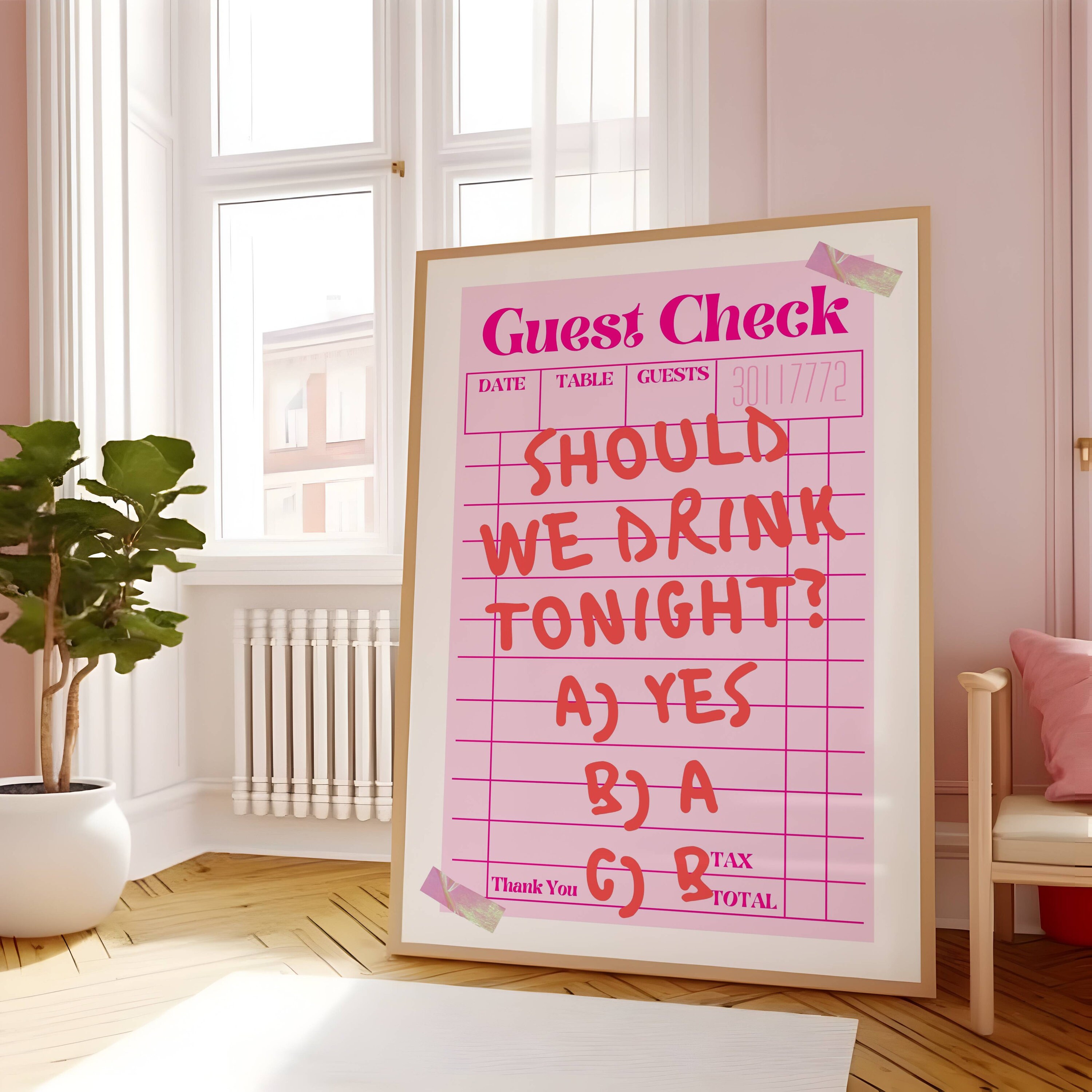 GUEST CHECK Receipt Should We Drink Tonight Bar Cart Wall - Etsy
