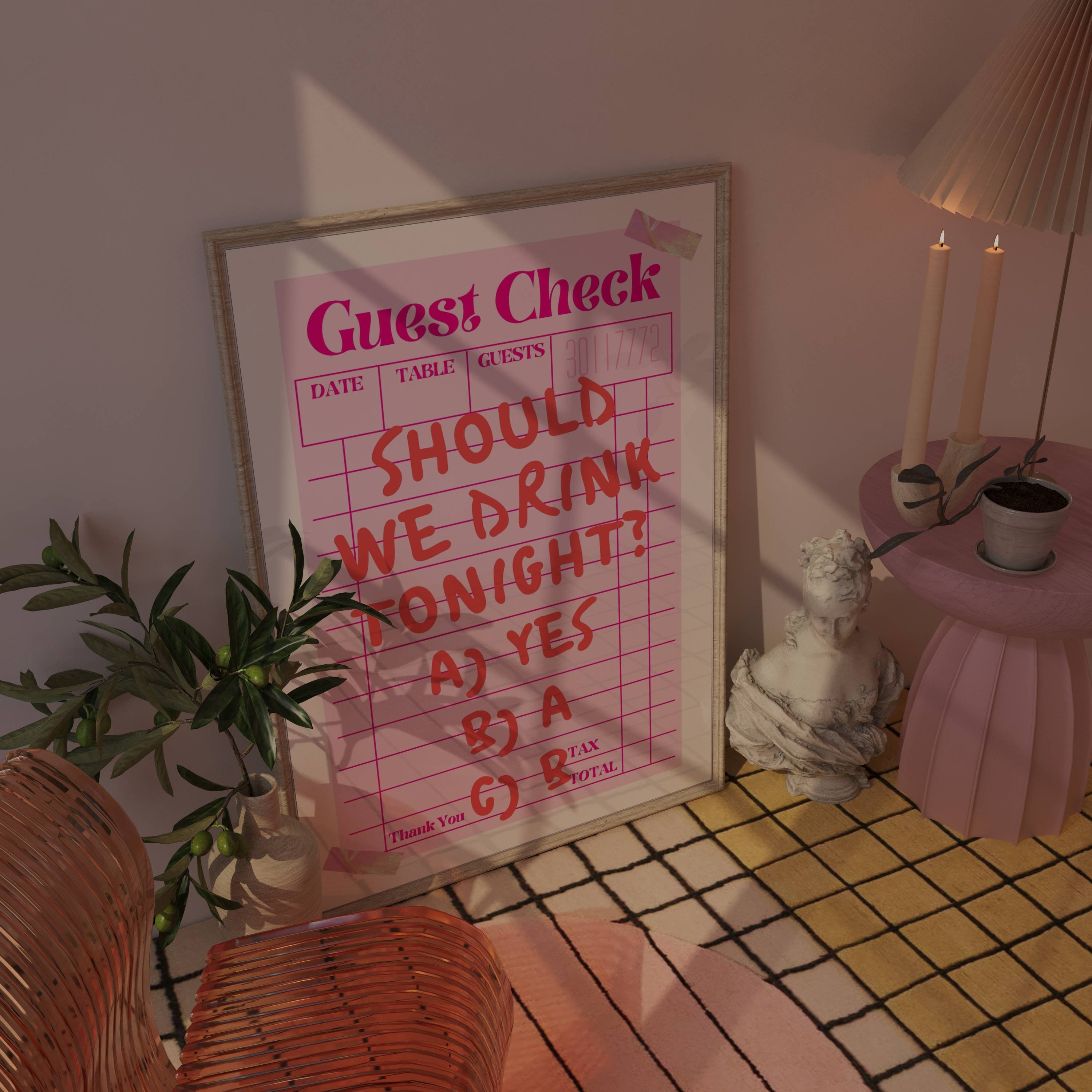 GUEST CHECK Receipt Should We Drink Tonight Bar Cart Wall - Etsy