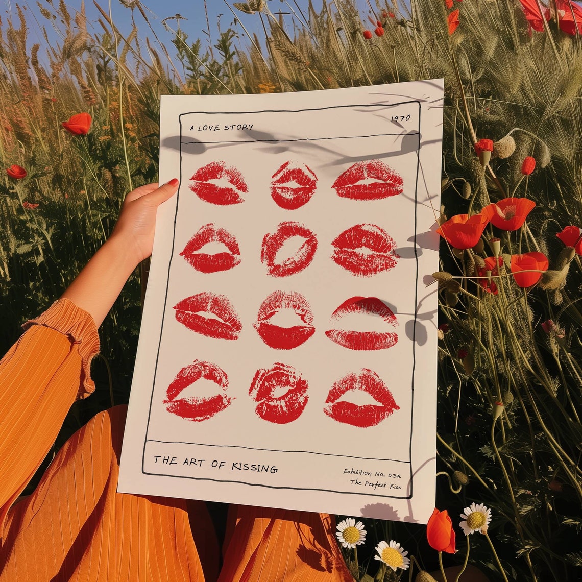 Red Lips Kissing Art Poster, Retro Edgy Print (digital Download) - Etsy