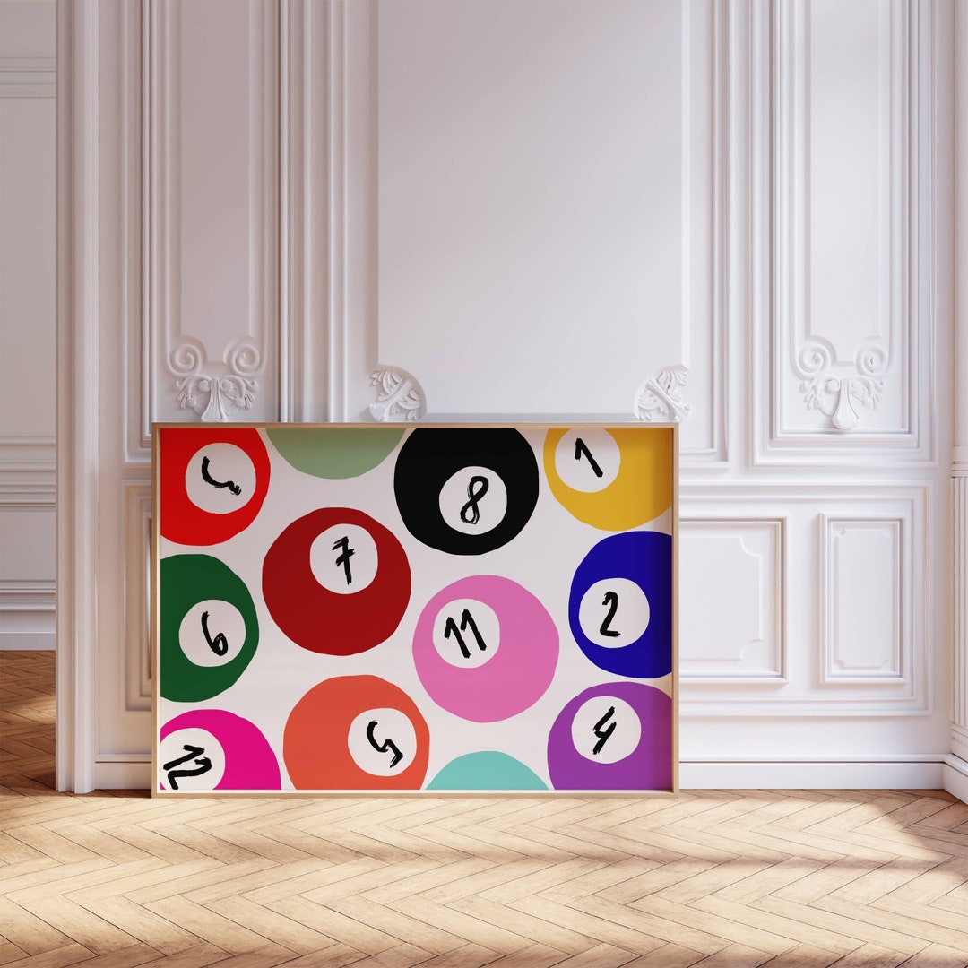 Hand Drawn Pool Balls Art Print, Retro Billiards Poster (digital ...