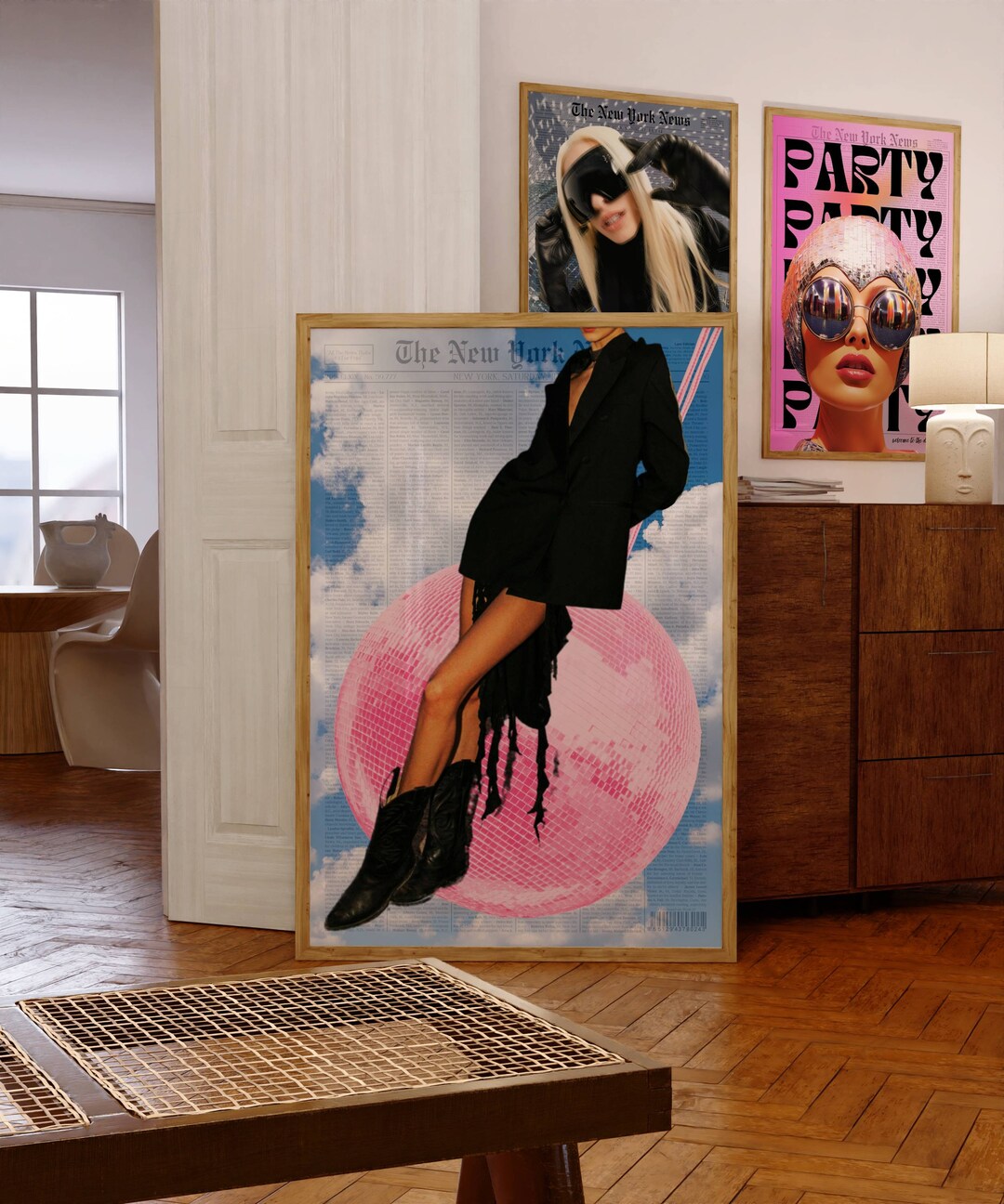 Disco Ball Newspaper Headline Poster, Retro Bar Cart Wall Art, 70s ...