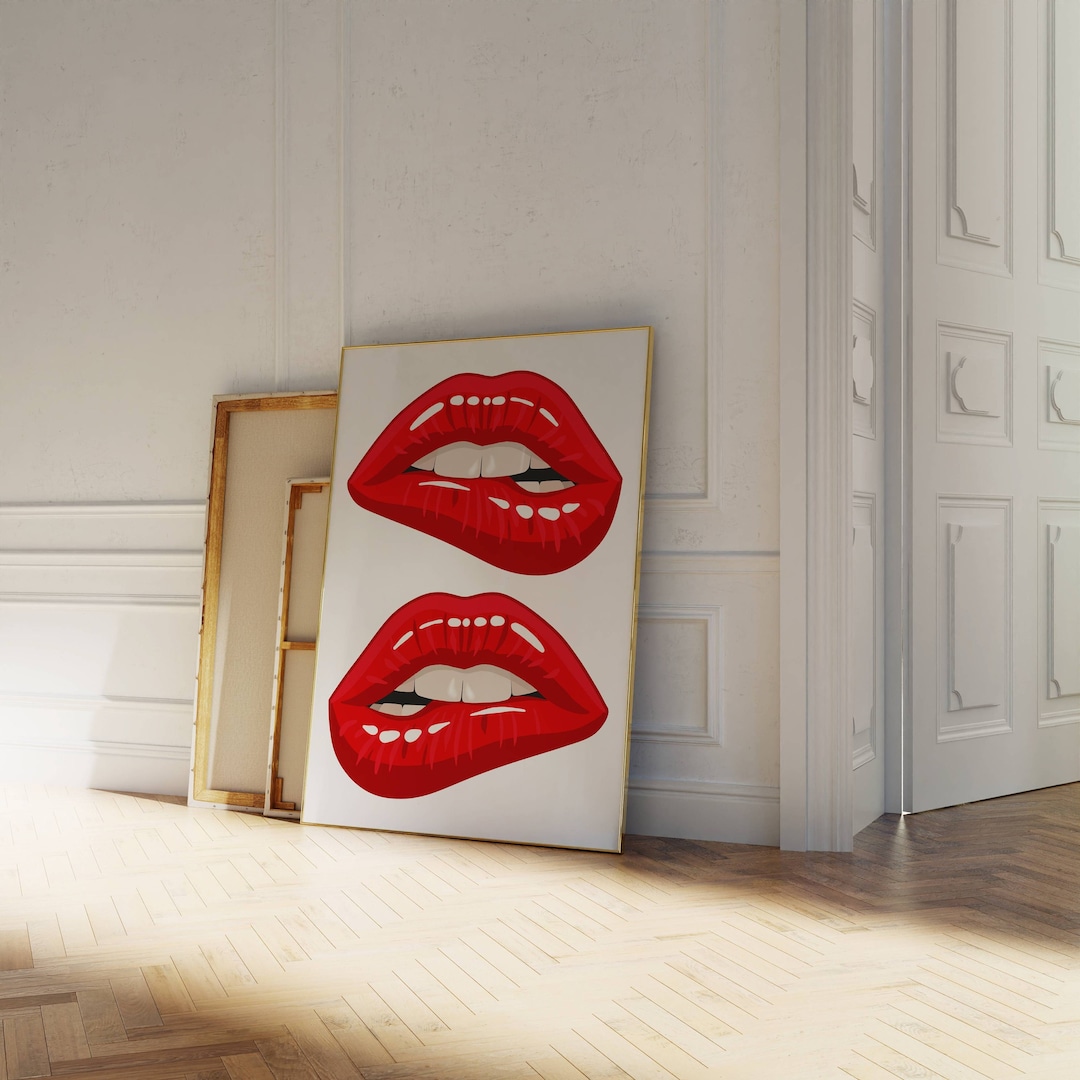 Aesthetic Red Lips Wall Art, Preppy Dorm Room Decor, Aesthetic Lip Bite ...