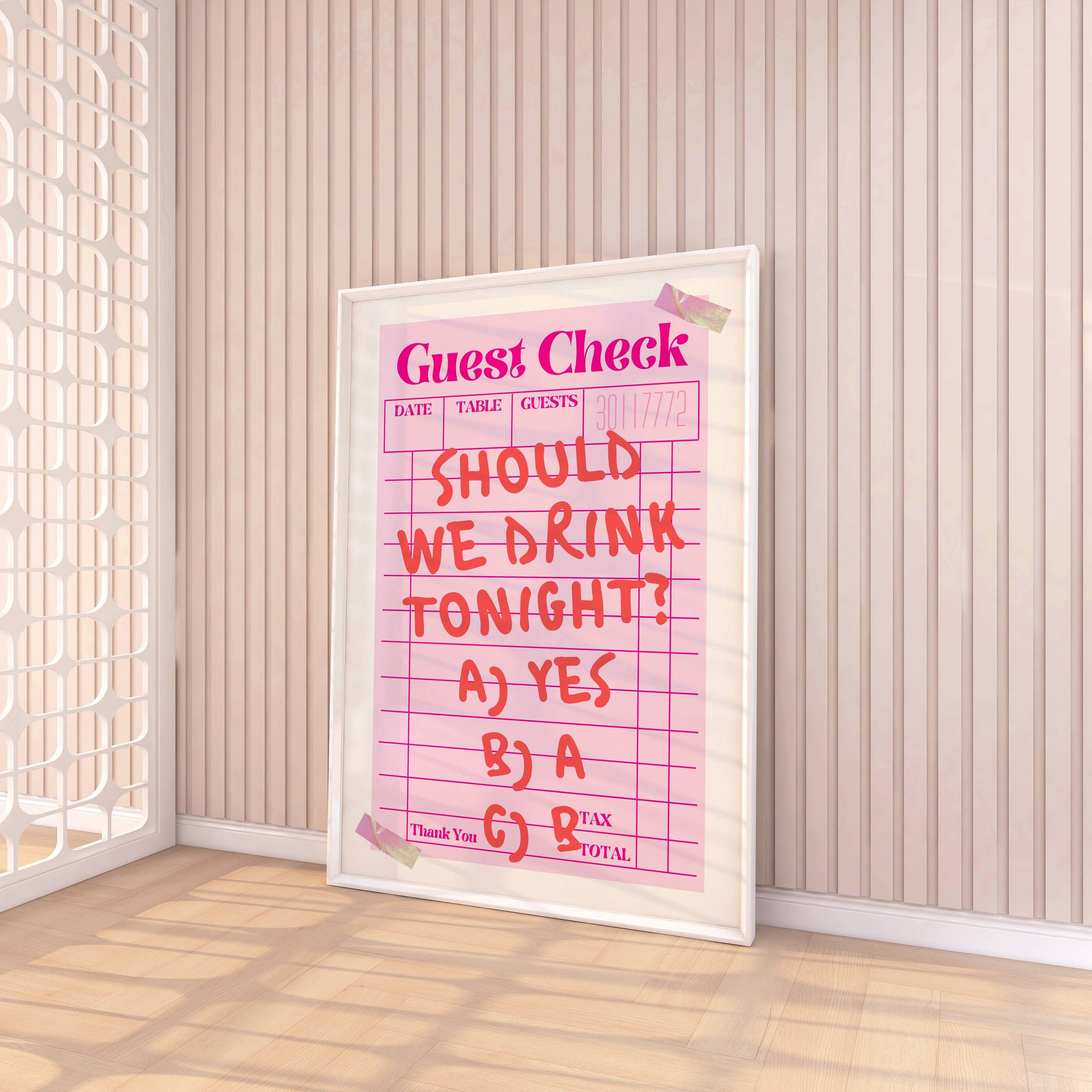 GUEST CHECK Receipt Should We Drink Tonight Bar Cart Wall - Etsy