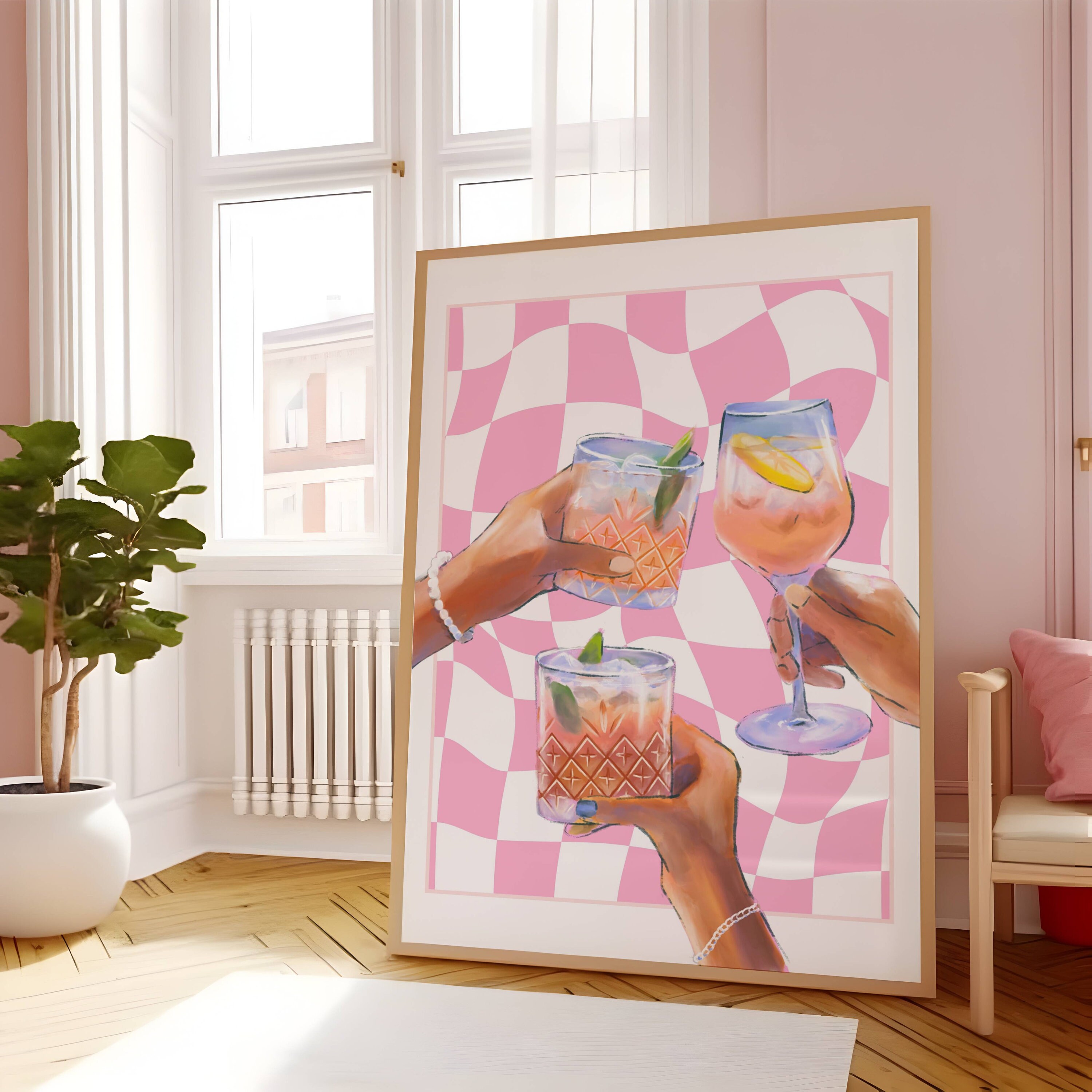 Funky CHEERS Cocktail Printable Bar Cart Print Pink - Etsy